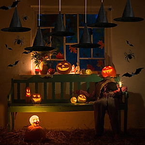 TREWAVE 12PCS Black Halloween Witch Hat with 3D Spider Bat Wall Decal Stickers 100 Yards Hanging Rope, Witch Costume Accessory Party Favor for Halloween Party Cosplay Decoration