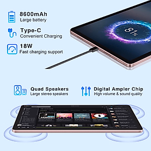 2024 Newest 11 inch Tablet Android 13 Tablets 16GB RAM 256GB ROM 1TB Expand, 2K 2000 x 1200 Display, Octa-Core, Triple Camera, 8600mAh, Quad Speakers, 5G/2.4G WiFi, GPS,Bluetooth,with Case -Rose Gold