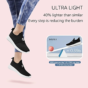 STQ Slip ins Slip On Walking Shoes for Women Hands Free Non-Slip Sneakers Women for Travelling with Arch Support and Comfort Workout Shoes Black White Size 8