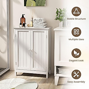 BECOMFORT Bathroom Storage Cabinet, Freestanding Floor Cabinet with Double Doors & Adjustable Shelf, Modern Home Furniture, Bathroom Organizers and Storage for Living Room, Entryway, Kitchen (White)