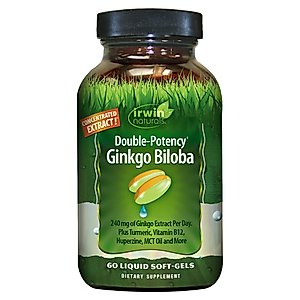 Irwin Naturals Double-Potency Ginkgo Biloba 240mg Extra Strength Brain Health Supplement - Enhance Memory, Mental Focus, Alertness, Concentration & Herbal Energy Booster - 60 Liquid Softgels