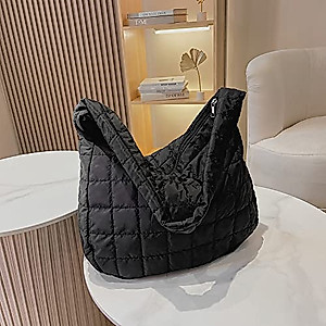 Women Puffer Bag Quilted Down Cotton Padding Shoulder Bag Large Puffy Tote Bag Autumn Winter Lightweight Crossbody Handbag