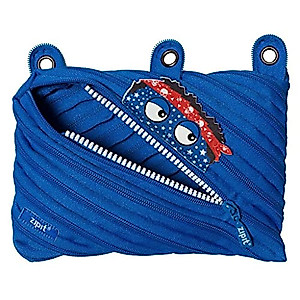 ZIPIT Talking Monstar 3-Ring Binder Pencil Pouch, Large Capacity Pen Case for Kids, Made of One Long Zipper! (Blue)