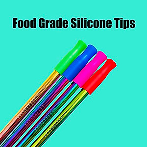 Wobye 4 Pack Colorful Stainless Steel Straws with Silicone Tips & Cleaning Brush, 14'' Extra Long 0.32'' Wide Reusable Metal Straws for 1 Gallon/128 75oz Large Water Bottle 64oz Tumbler, Wine Bottle