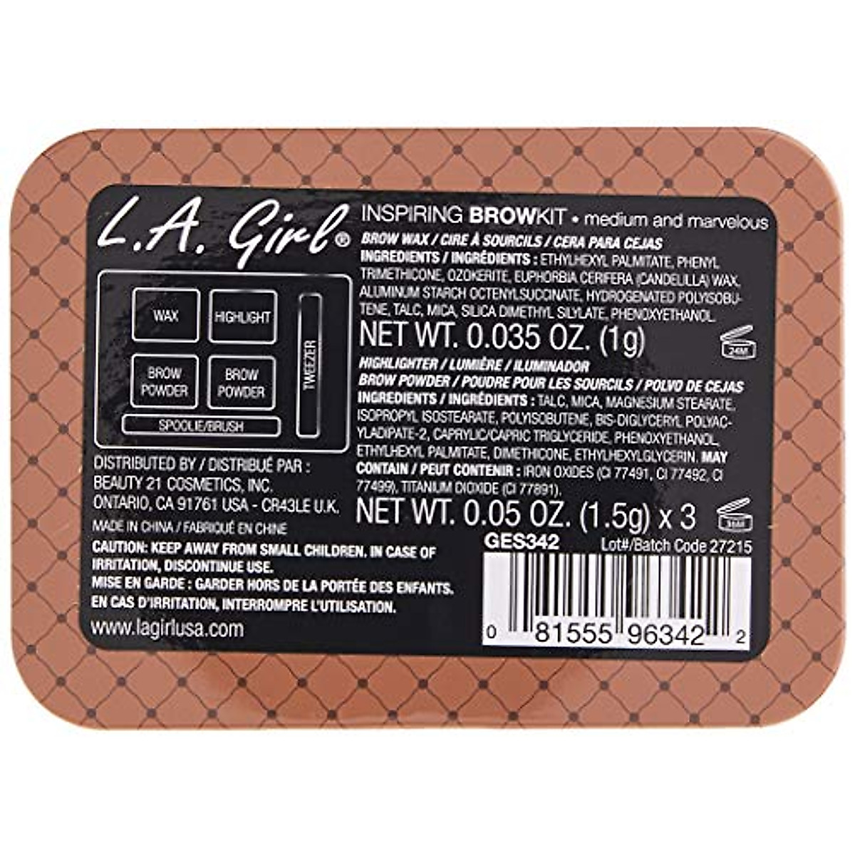 L.A. Girl Inspiring Brow Kit, Medium And Marvelous GES342