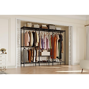 Higeego H8 Garment Rack with Cover, Portable Closet for Hanging Clothes, Heavy Duty Clothes Rack Wardrobe Closet Organizer and Storage, Black Clothing Rack Shelf with Black Fabric Cover