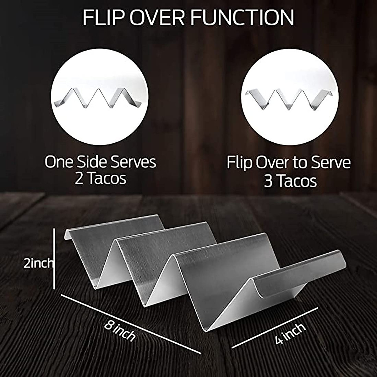 Taco Holder Stand - Set of 3 - Grill Safe Oven Trays 304 Stainless Steel Taco Racks with Handles - Fill & Serve Tacos With Ease - Taco Plate