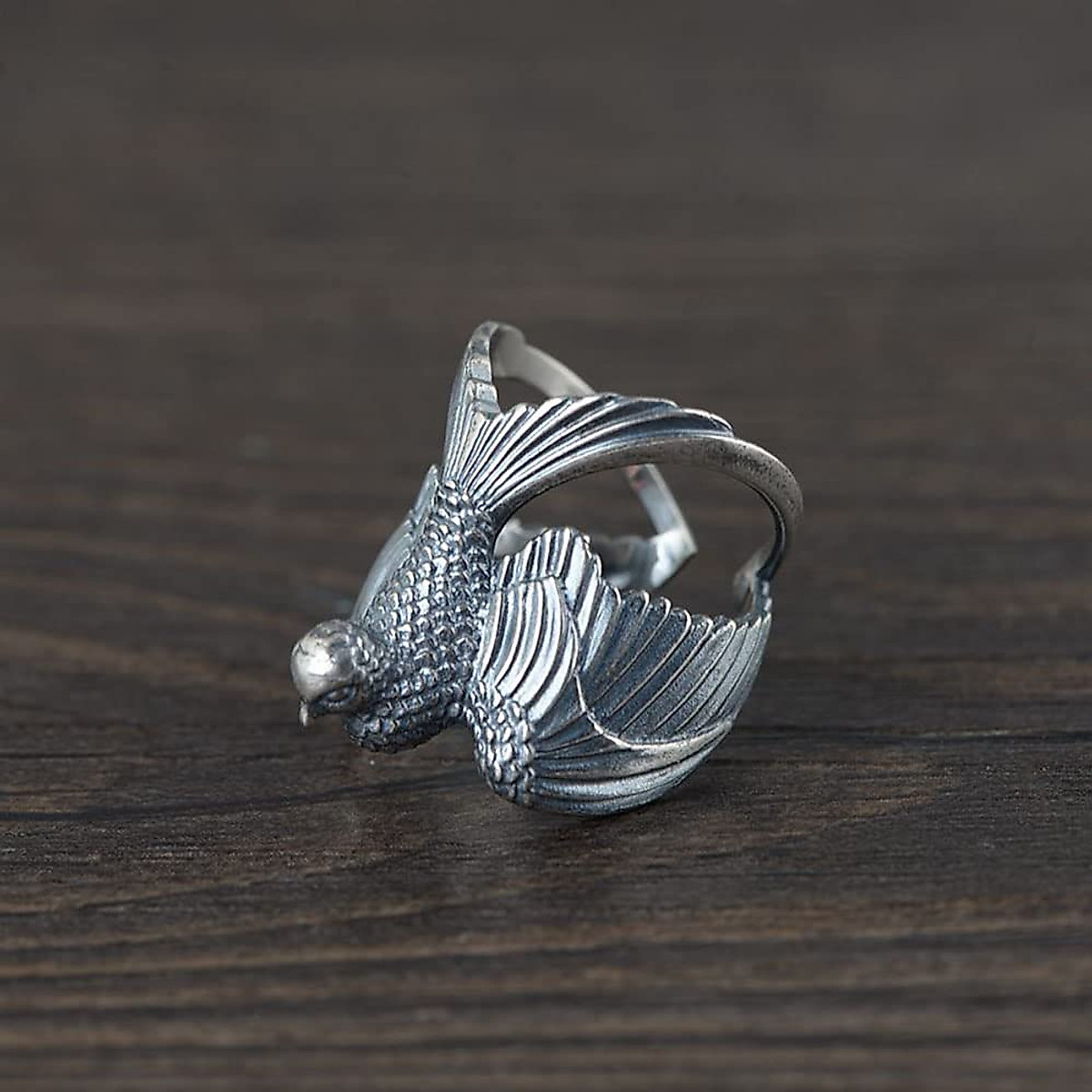 Vintage Flying Swallow Open Rings for Men Boys Women Retro Baroque Sculpture Statement Adjustable Expandable Gothic Finger Ring Sterling Silver Plated Comfort Fit Cute Animals Unisex Party Jewelry