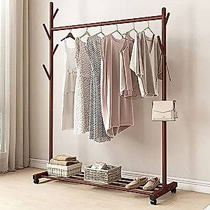 ZBYL Clothing Rack Garment Rack, Metal Free Standing Clothes Closet Rack with Bottom Rack, Rolling Wardrobe Rack with Wheels, Portable Organizer Standard Rod for Hanging Clothes, 100×169cm