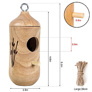 Hummingbird House for Outside Hanging,Wooden Humming Bird Nest 3 Pcs with Hemp Ropes (MI3723)