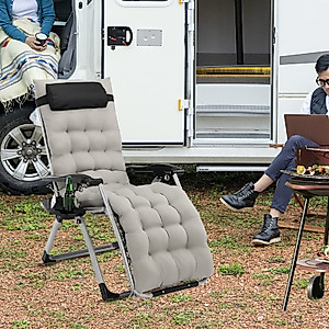 Zero Gravity Chair,Reclining Lounge Chair with Removable Cushion,Headrest & Cup Holder,Patio Reclining Chair for Indoor Outdoor,Folding Reclining Chair,Portable Chaise for Deck,Yard,Porch,Pool