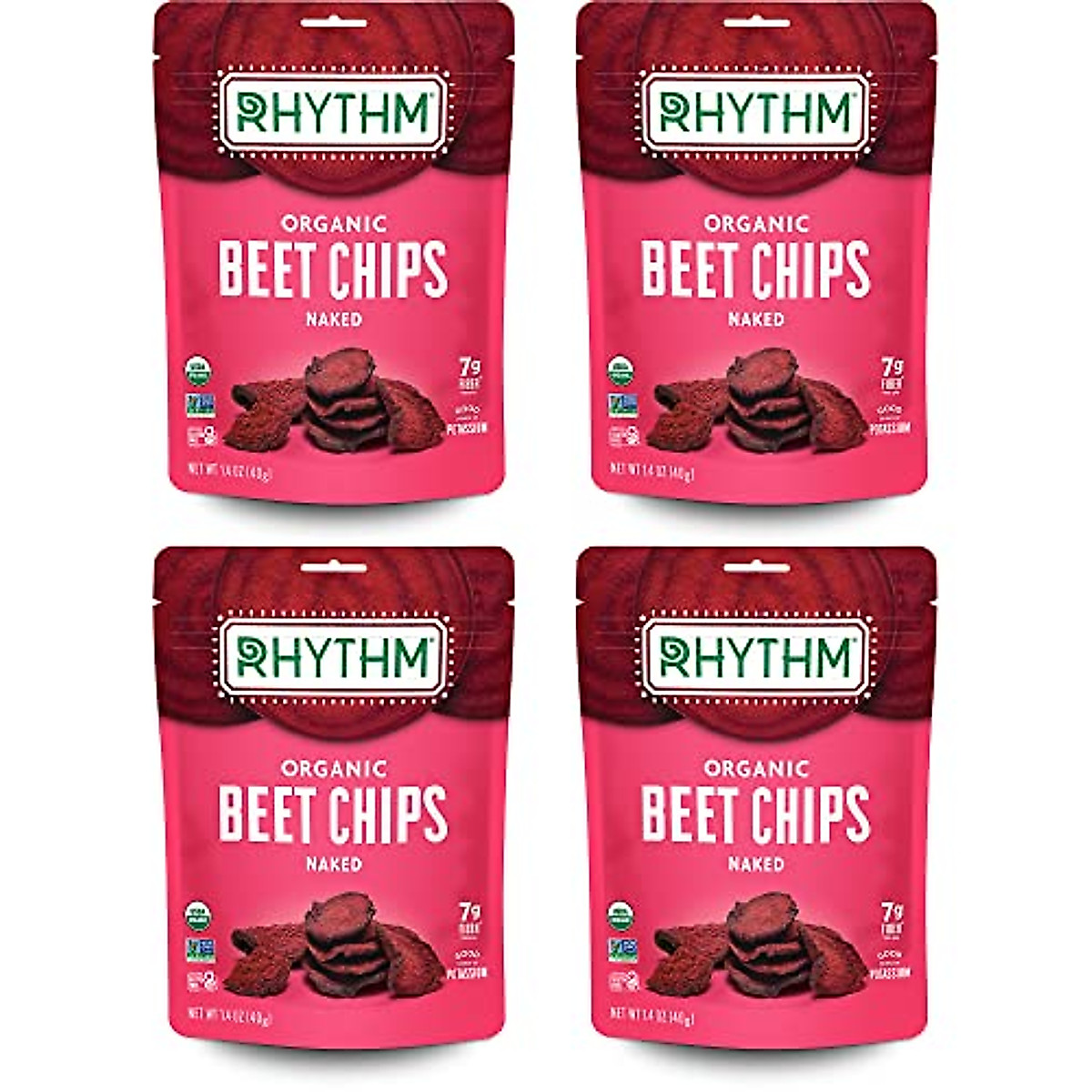 Rhythm Superfoods Beet Chips Organic and Non GMO Vegan Gluten Free Snacks, Naked, 1.4 Ounce (Pack of 4)