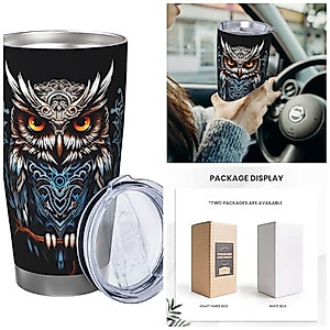 owl Tumbler with Lid and Straw 20oz Stainless Steel Car Cup for Hot and Cold Drinks, Double Wall Insulated Travel Coffee Mug Reusable Drink Thermos Cup Birthday Gifts