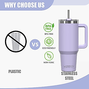 40 oz Tumbler with Handle,Tumbler with Lid and Straw,Double Wall Insulated Cup Stainless Steel Travel Mug(Cold for 34 Hours),Water Bottle for Iced Tea,Coffee,Cold Beverages(Purple)