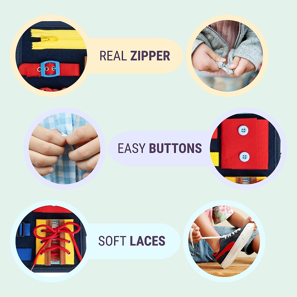 Toddler Busy Board - Montessori Sensory Toy for Autism and Fine Motor Skills - Preschool Learn to Dress Educational Activity Board - Foldable Plane Travel Toy for Girls and Boys Ages 3 4 5