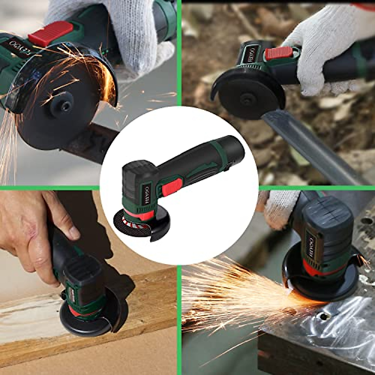 Cordless Angle Grinder, Mini 12.6V Battery Brushless Power Motor 19500 tr/min for Metal Wood Polishing, Thin Steel, Pipe, Plastic Cutting, Hand Cut Off Electric Grinding Tool (2 Batteries,4 discs 3”)