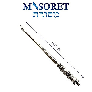 MASORET Modern Nickel Yad Torah Pointer: Fine, Elegant Carved Handle with Hand with Extended Finger Pointed; Protects Jewish Israelis Scrolls, 9.8 Inch