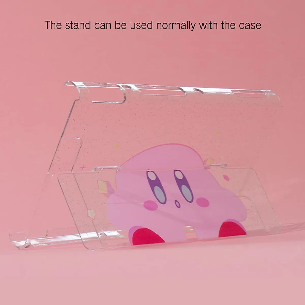 PERFECTSIGHT Glitter Protective Case for Nintendo Switch OLED Kirby Fans, Cute Bling Clear Soft TPU Slim Cover, Dockable Case for NS Console and Joy-Con Controller - Shock-Absorption Anti-Scratch