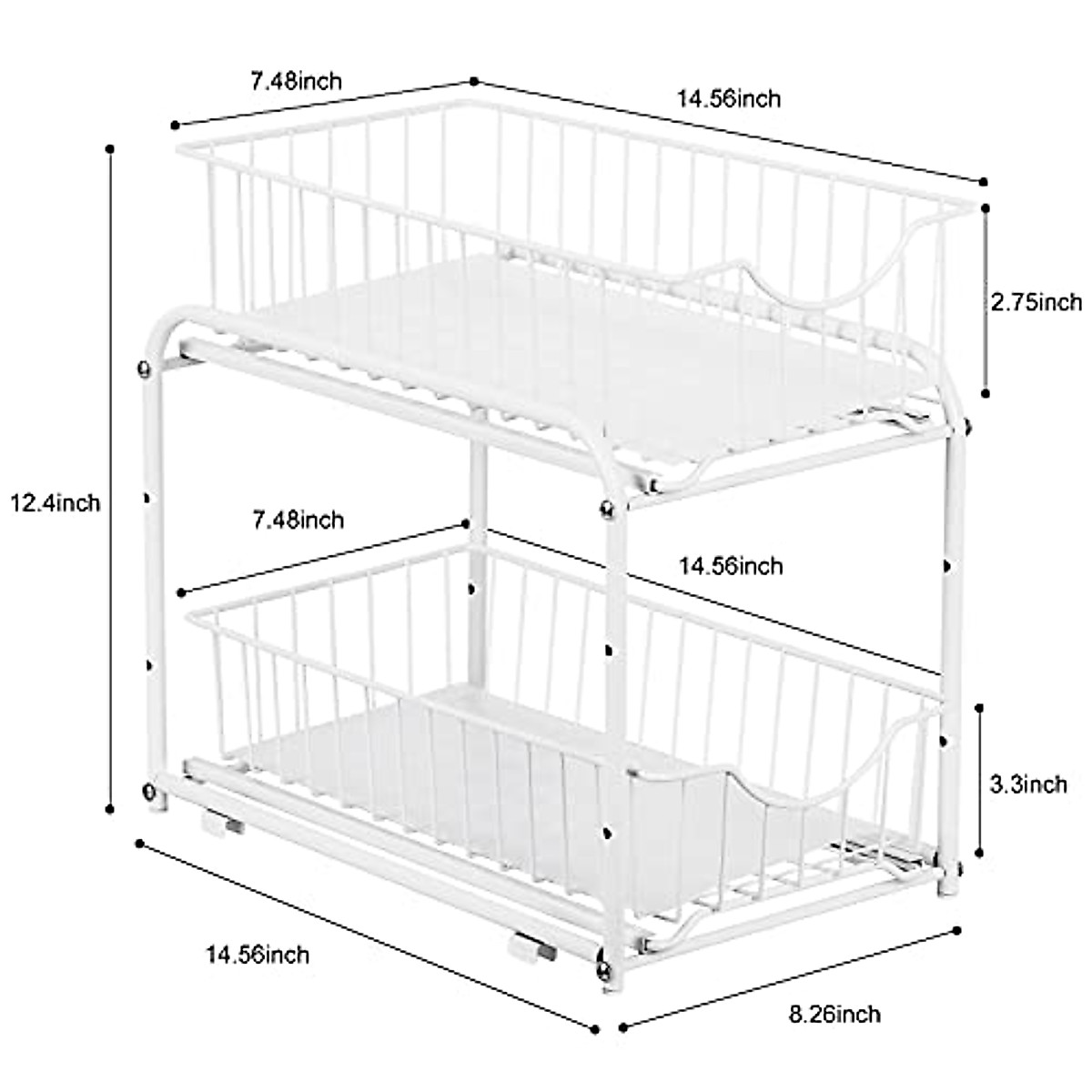 LIANTRAL 2 Tier Under Cabinet Organizer with Sliding Storage Drawer, Pull Out Cabinets Organizer Shelf, Multi-purpose Stackable Bathroom Sink Organizer Cabinet, White.