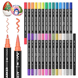 Shuttle Art 28 Colors Dual Tip Acrylic Paint Markers, Brush Tip and Fine Tip Acrylic Paint Pens for Rock Painting, Ceramic, Wood, Canvas, Plastic, Glass, Stone, Calligraphy, Card Making, DIY Crafts