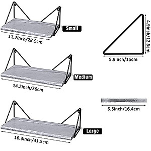 HOSOM Gray Floating Shelves for Bedroom Set of 3, Floating Bookshelf Wall Mounted, Storage Shelves for Living Room Decor