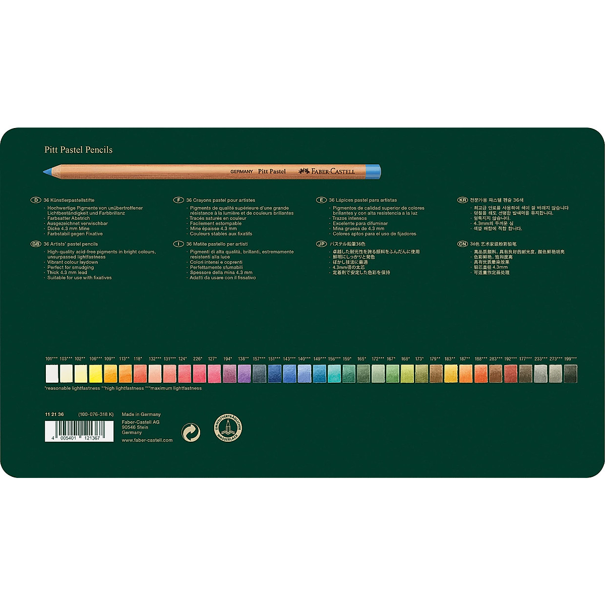 Faber-Castel Pitt Pastell Coloured Pencils in Metal Case, 36 Count (Pack of 1), Assorted