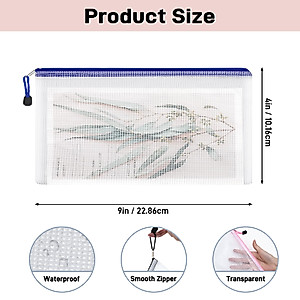 EOOUT 48pcs Mesh Zipper Pouch Bulk, Pencil Pouches, 9.5 x 4.5 Inches Plastic Organizing Bags, Waterproof Bill Bags 16 Colors Zipper Pouches for School Classroom Bill and Office Organization