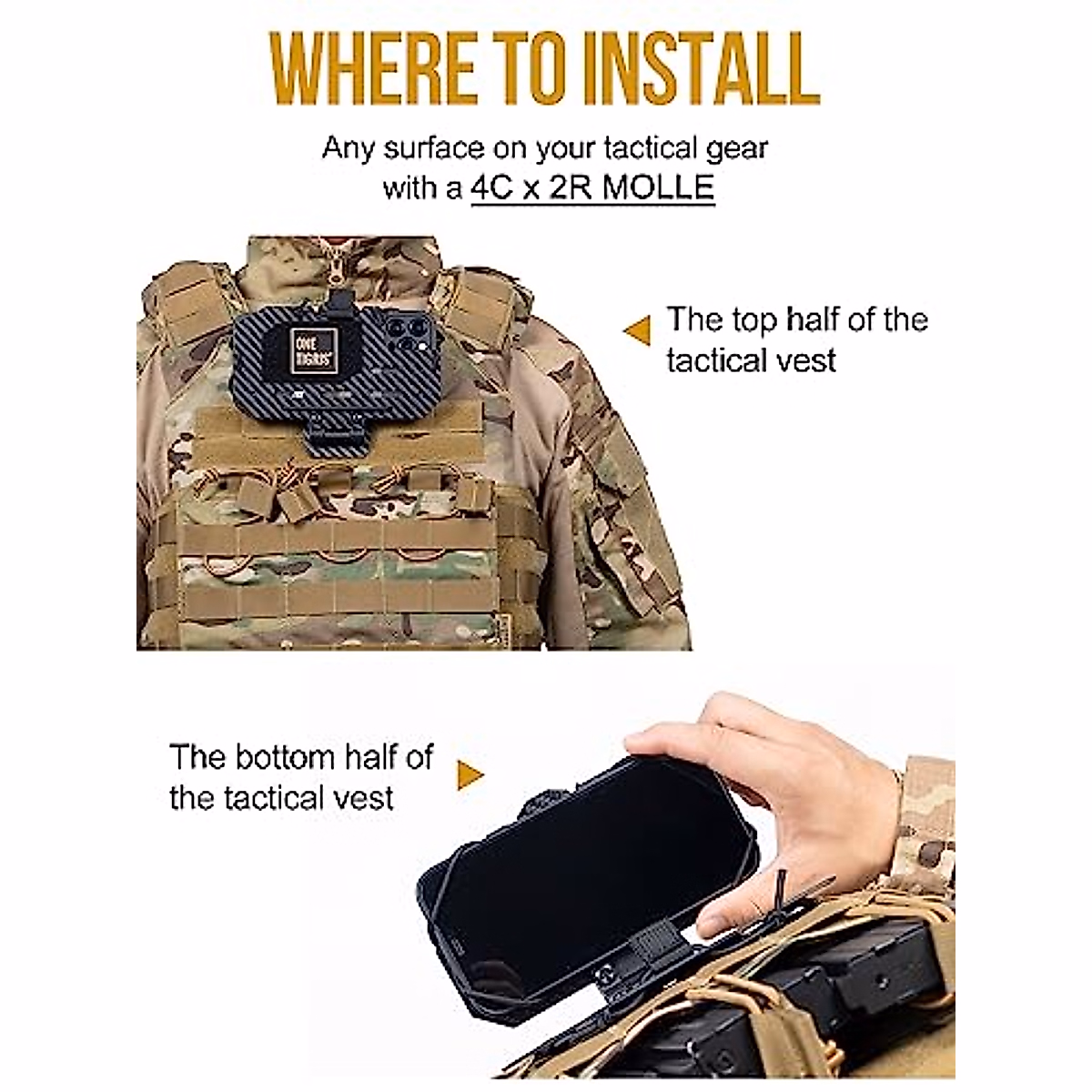 OneTigris Tactical Vest Phone Holder, Universal Chest Cell Phone Board Plate Carrier Phone Mount for Screen Size 4.7"-6.7"