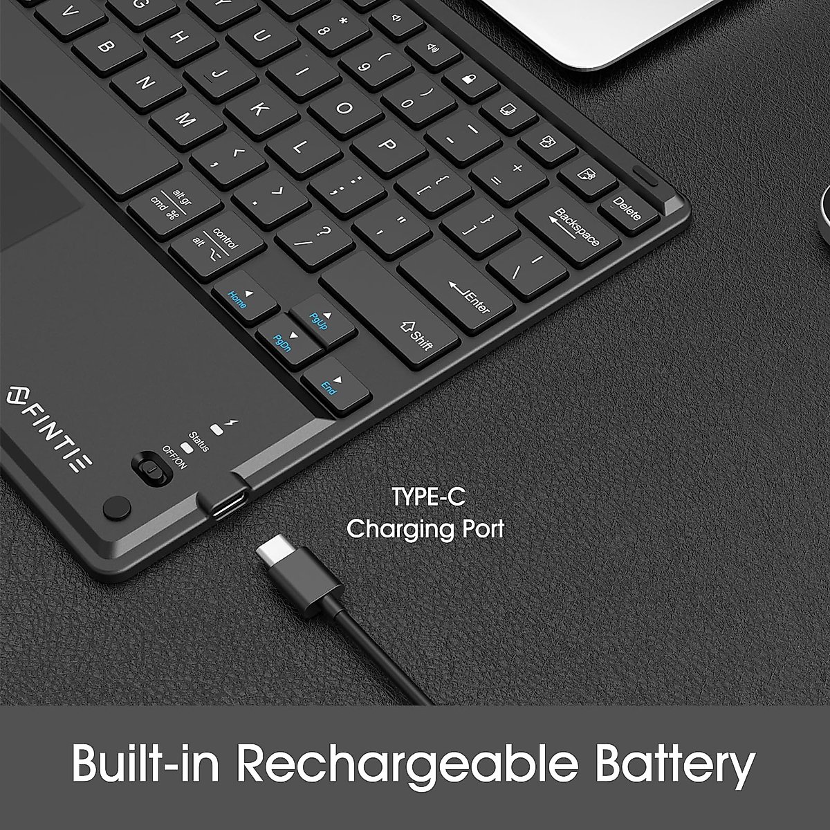 Fintie Ultrathin 4mm Wireless Bluetooth Keyboard with Built-in Multi-Touch Touchpad for iPad, iPhone, Samsung Galaxy, Nexus, Microsoft Surface, HP and Other Bluetooth Devices [Retail Packaging]