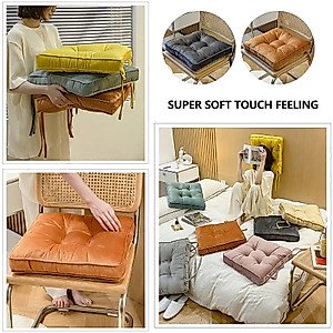 Square Dining Room Chair Cushions Set of 6, Chair Pads for Dining Chairs 6 Pack with Ties, Extra Thick Seat Cushion with Anti-Slip Straps and Hidden Zipper, Durable Velvet Cover Cyan