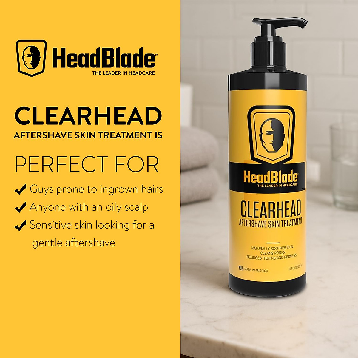 HeadBlade ClearHead Men's Refreshing Post Shaving Aftershave Lotion Help prevent Ingrown Hair & Irritation - 5oz