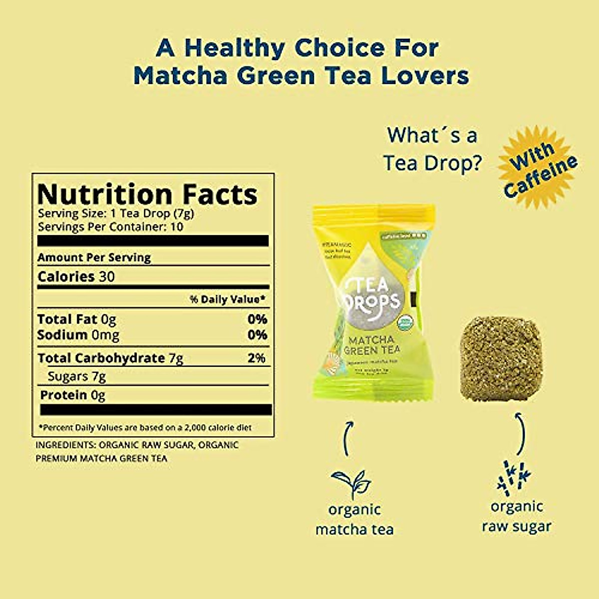 Tea Drops, Tea Matcha Green Organic 10 Count, 2.5 Ounce