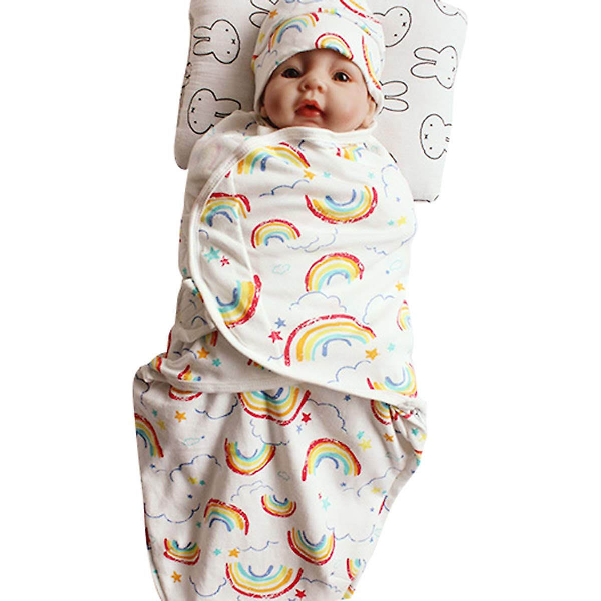 Baby Swaddle Wrap Newborn Cotton Blanket Rainbow Infant Sleeping Sack Set Include Sleeping Bag Crib Wrap+Hat+Gloves+Burp Cloth