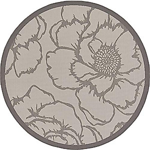 Unique Loom Outdoor Botanical Collection Area Rug - Rose (6' 1" Round, Gray/ Silver)