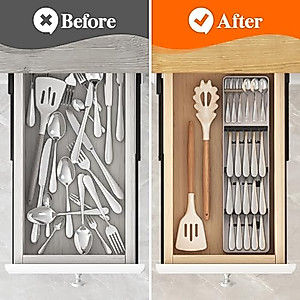 Lifewit Compact Flatware Drawer Organizer, Narrow Silverware Tray for Kitchen Drawers, Plastic Cutlery Holder for Spoons, Forks and Knives, Utensils Storage Organization, Gray