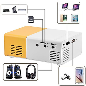 Mini Home Theater Projector,ASHATA Portable Stylish LED Projector with 1080P HD,HDMI Multimedia Player Video Projector With Clear Stereo Sound Effect (White Yellow)
