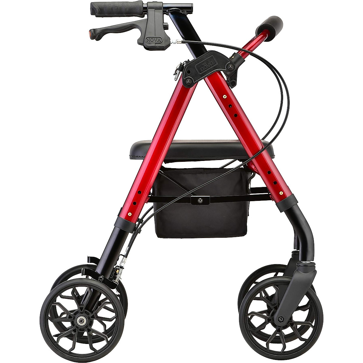 NOVA Medical Products Star 8 Rollator Walker with Perfect Fit Size System, Red, Petite, 1 Count