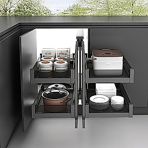 AHDFY 2 Tier Dish Rack, Full Open Kitchen Aid Dish Rack, Blind Corner Cabinet Pull Out Seasoning Dish Basket for Cabinet Pantry Kitchen Cupboard