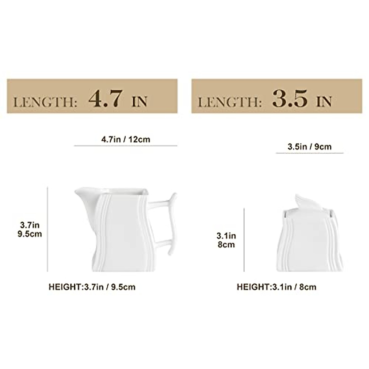 MALACASA Porcelain Creamer and Sugar Set, Ivory White Serving Set for Coffee and Tea,1-Piece Milk Jug and 1-Piece Sugar Pot with Lid, Set of 3, Series Flora