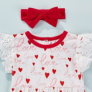 My First Valentine's Day Outfit Letters and Heart Printed Pattern Romper Set for Baby Boys Girls (White E, 18-24 Months)