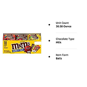 M&M'S Peanut, Peanut Butter & Milk Chocolate Variety Pack Full Size Milk Chocolate Candy Assortment, 30.58 oz 18 ct
