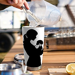 FOCIUZTA 20oz Coral and Navy Geometric Abstract Tumbler with lid, Travel Coffee Cup, Ideal for Easter, Gaming Enthusiast, Mother Day, and birthday gifts