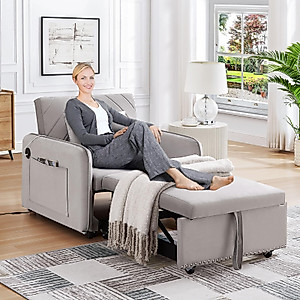 KINFFICT 3-in-1 Sleeper Chair, Convertible Chair Bed Pull Out Sleeper Chair Beds Adjustable Single Armchair Single Sofa Bed with USB Ports, Side Pocket for Living Room, Apartment, Office