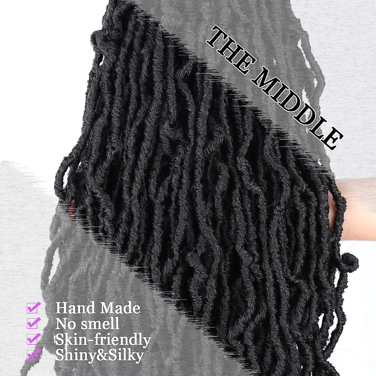 Violet 18 Inch New Faux Locs Crochet Hair Soft Locs Crochet Hair Natural Faux Braids Pre-looped Synthetic Afro Roots Braid For Black Women (18Inch, 6Packs, 1B)
