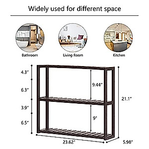 Kinsuite 3-Tier Bathroom Adjustable Multifunctional Bamboo Shelf Layer Rack Wall Mounted Utility Storage Organizer Towel Shelves Kitchen Living Room Holder, Dark Brown