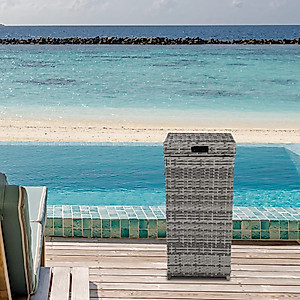 czczgx 26.7 Gallon Outdoor Wicker Trash Bin Rattan Patio Waste Basket with Lid, Wicker Recycling Basket Patio Trash Can for Backyard, Deck, Poolside (Gray)