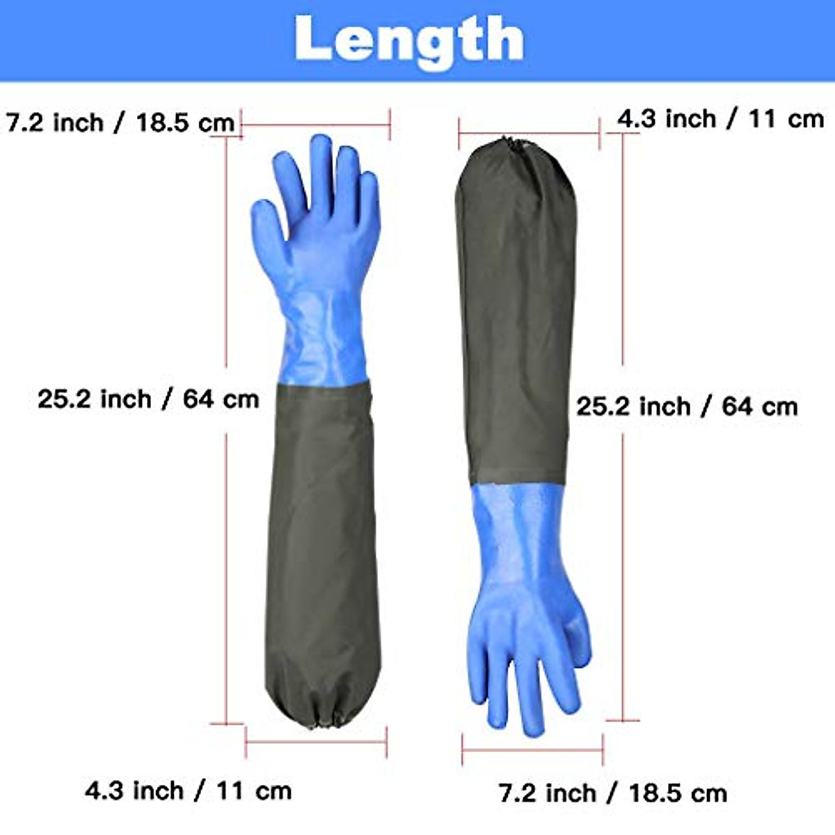 Haiou Long Rubber Gloves Elbow Length Chemical Resistant Gloves with Cotton Lining Waterproof Gloves, 25 inches, Large