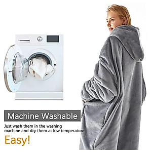 Shellconch Oversized Wearable Blanket Hoodie.Sherpa sweatshirt blanket has hats, zippers suitable men and women as gifts (GREY)