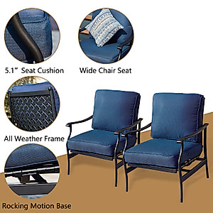 PatioFestival Outdoor Furniture Patio Conversation Set CSA Certification 50,000 BTU 33.9 Inch Propane Fire Pit Table Sets with Rocking Chairs (5 Pcs,Blue)