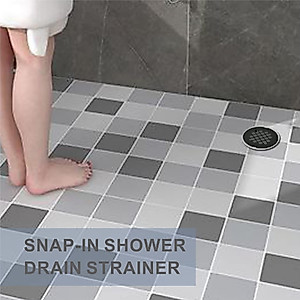 Black Snap-in Shower Drain Cover,Hidrop 4-1/4" OD Round Shower Strainer Grid, Easy-to-Install Replacement Cover Stainless Steel Matte Black